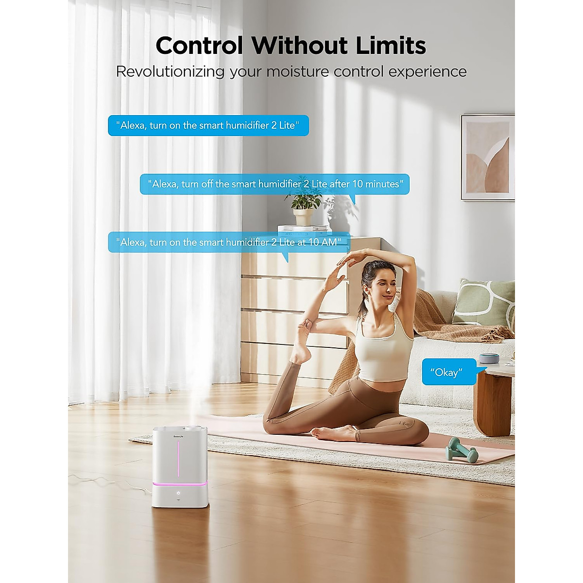 GoveeLife Smart Humidifier for Bedroom Large Room, 4.5L Cool Mist Top-Fill Humidifiers with Scent Diffuser & Night Light, Voice & App Control, Dual 360° Rotation Nozzles, Handle Design, Auto Shut Off