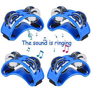 Xgood 4 Pieces Foot Tambourines Percussion Musical Instrument with Stainless Steel Jingles Percussion Musical Instrument Accessories (Blue)