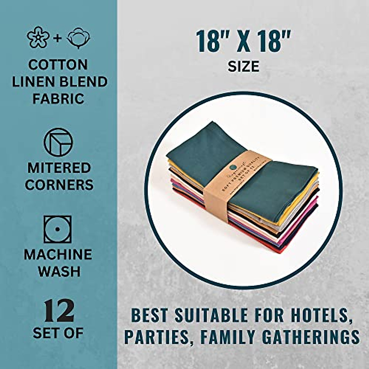 Multicolor Cloth Napkins - Set of 12 Pure Cotton Everyday Lunch Dinner Napkin - Holiday Birthday Party Gift - Soft Washable Absorbent Reusable Napkin Christmas Cloth Napkins Multi Pack