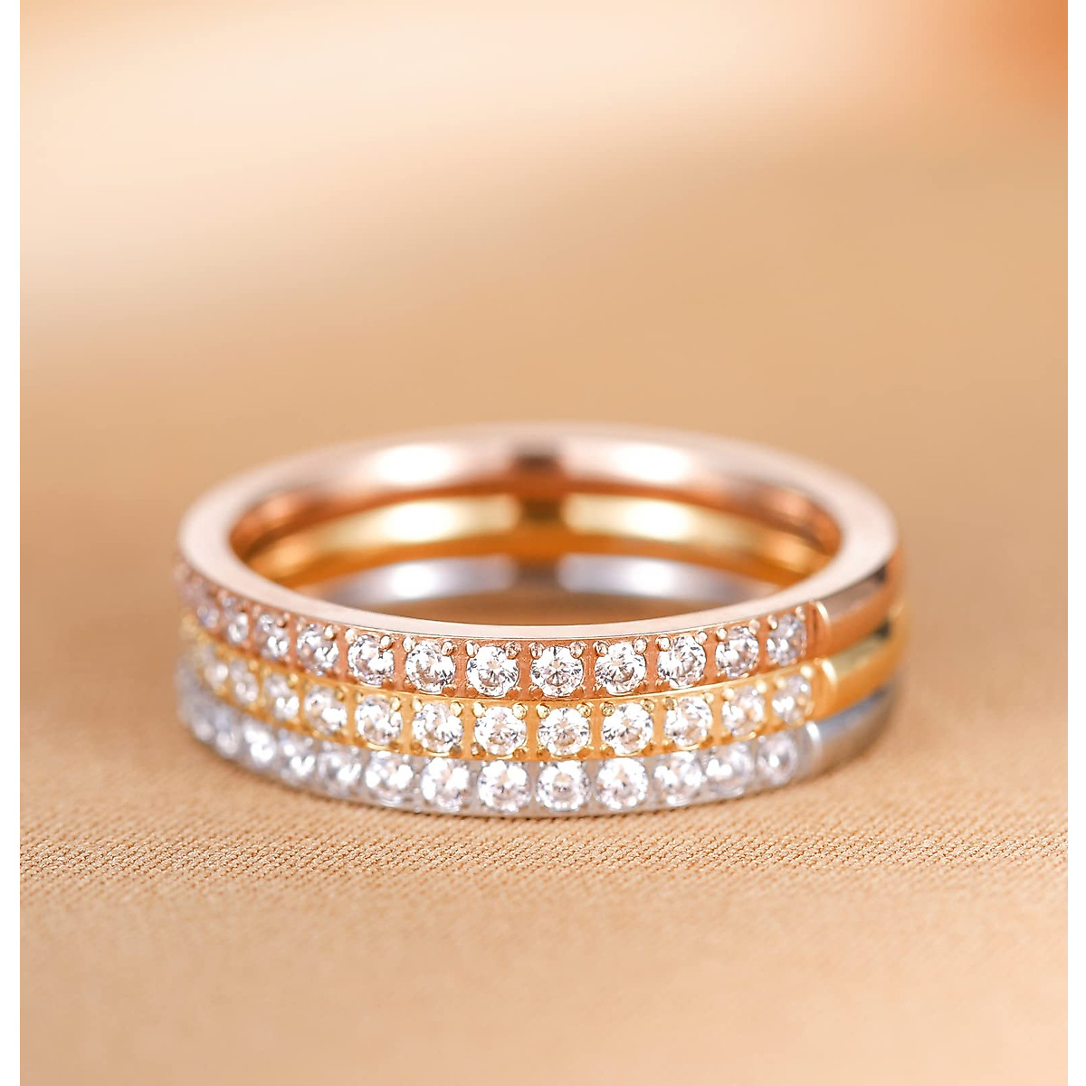 TIGRADE 2mm Women Titanium Eternity Ring Half Cubic Zirconia Anniversary Wedding Engagement Band (silver, 5)