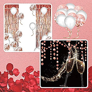 Rose Gold Party Decorations,Glitter Rose Gold Circle Dots Garland ,Fringe Curtain,Balloons,Paper Polka Dots Hanging Streamer String Bunting Banner Backdrop Decor for Birthday,Valentine,Wedding Party