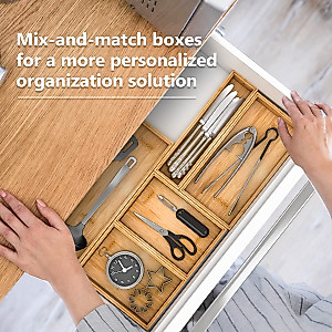 Bamboo Drawer Organizer Storage Box Kitchen - Wood Stackable Tray Set of 2 (9x6x2 inch)