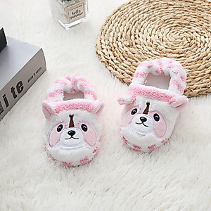 Enteer Baby Girls' Bear House Slippers with Non-Slip Rubber Sole Pink US 11-12