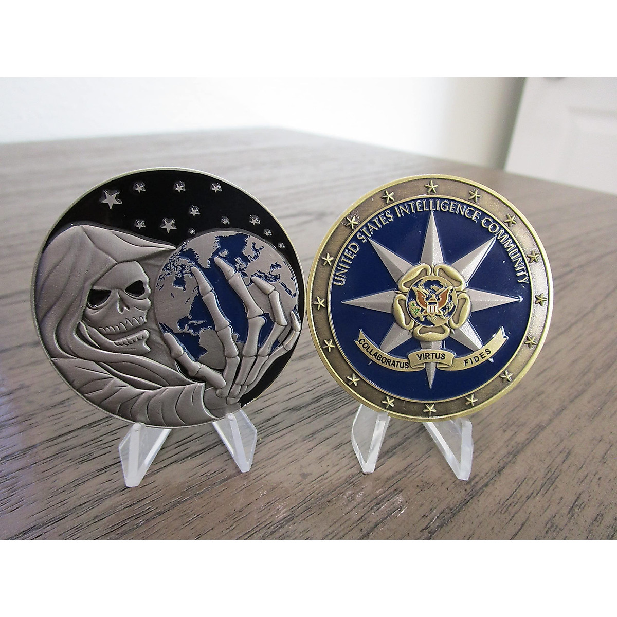 Lot of 4 Intelligence Challenge Coins NGA NSA Five Eyes Intelligence Community Reaper CIA Cyber Command