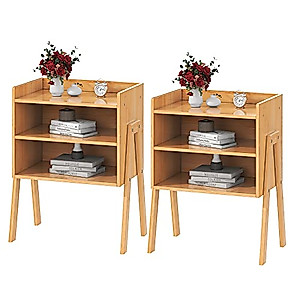 Bigbiglife Nightstands Set of 2, Stackable Bedside Tables with 2-Tier Open Storage Compartments, Modern Side Table, End Table with Solid Bamboo Legs for Bedroom - Easy to Assemble, 2 Pack