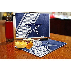 Duck House NFL Dallas Cowboys Tempered Glass Cutting Board with Display Stand, White ,10" X 14"