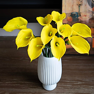 DUYONE Artificial Flowers Calla Lilly 25.6'' Large Latex Fake Bouquet Soft Real Touch Long Stem Plants 5 Pcs for Home,Living Room,Bedroom,Dining Table,Office,Weddings Party Garden Décor(Yellow)