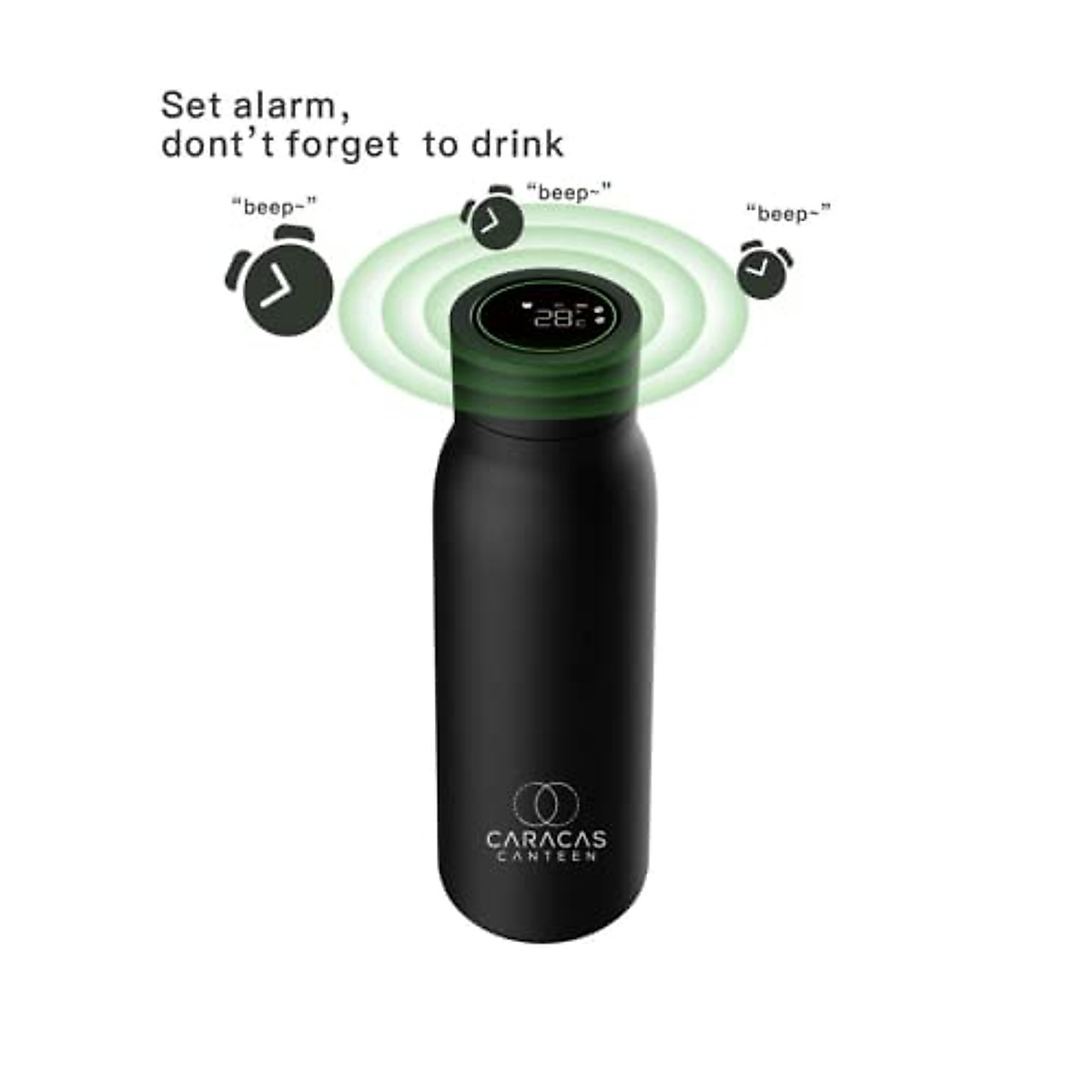 Caracas Canteen Modern SMART Sports Water Bottle, Stainless steel and BPA free flask, Reminds you to stay hydrated, Temperature display, Leak proof.…