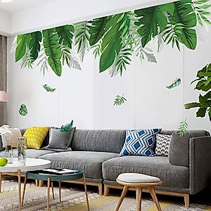 RuiHome Tropical Palm Leaves Wall Sticker Green Plants Removable Art Decal for Living Room Baby Kids Bedroom Kitchen Cafe Shops