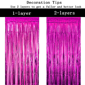 Hot Pink Black Party Metallic Tinsel Foil Fringe Curtain - Women Girls Birthday Graduation Wedding Bridal Shower Bachelorette New Years Carnival Party Photo Booth Streamer Backdrop Decorations, 4pc