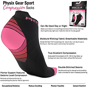 Physix Gear Sport Low Cut Socks Men & Women - Ankle Compression Running Socks (2Pair Blk-Pnk S/M)