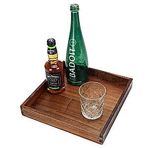 MAGIGO 12 x 12 Inches Small Square Black Walnut Wood Ottoman Tray, Serve Tea, Coffee or Breakfast in Bed, Classic Wooden Decorative Serving Tray