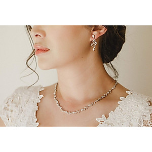 SWEETV Cubic Zirconia Wedding Jewelry Sets for Bride Bridesmaids, Crystal Silver Leaf Vine Bridal Earrings and Necklace Set for Women Jewelry Gifts