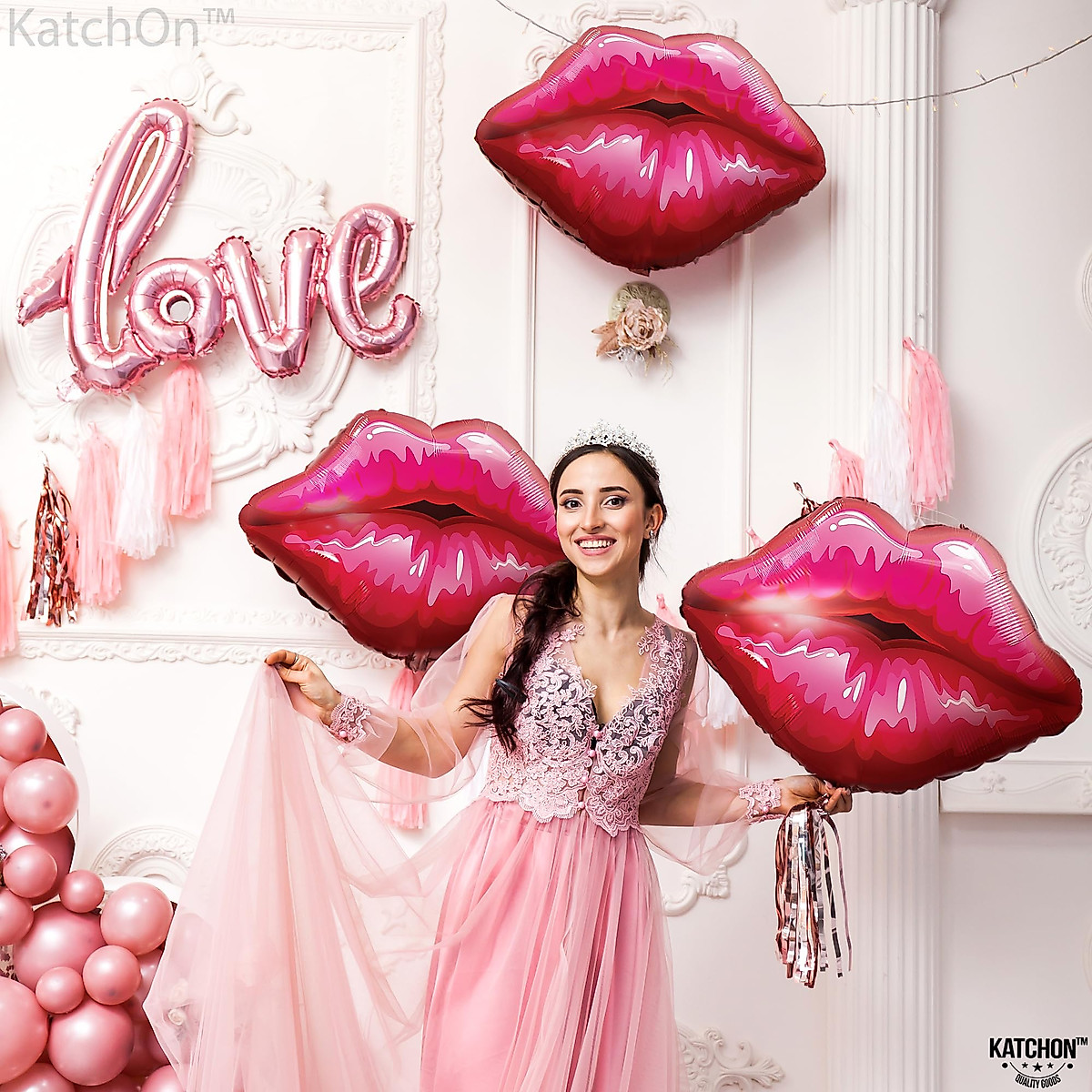 KatchOn, Big Red Lip Balloons Decorations - 30 Inch, Pack of 8 | Kiss Balloons, Galentines Day Decorations for Party | Lips Balloon for Valentines Day Decor | Lips Foil Balloons, Valentines Balloons