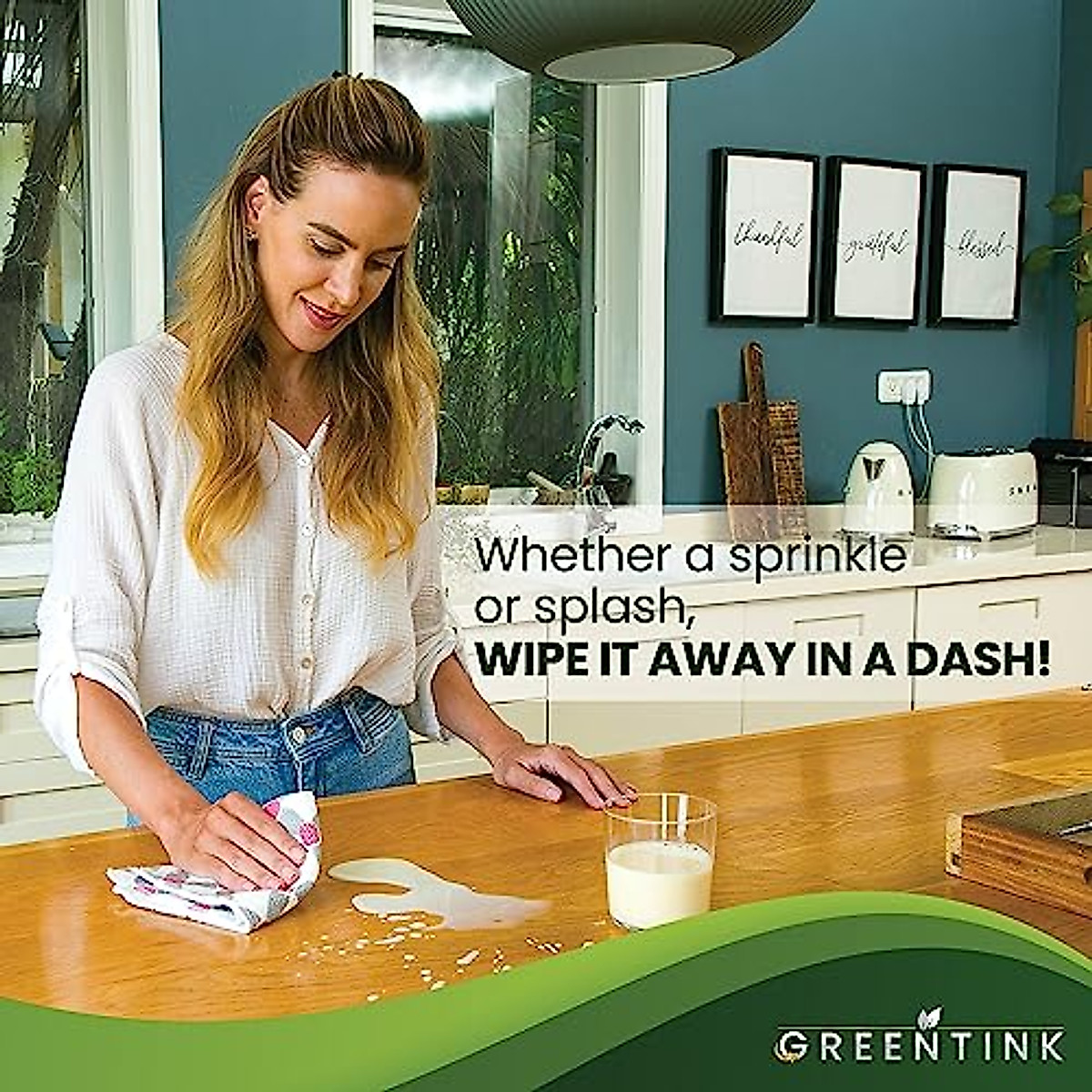 GREENTINK Eco-Friendly Reusable Dish Cloth Set – 10-Pk Multipurpose Kitchen Cleaning Cloth Made from Recycled Materials – Absorbent Dish Towels & Non-Scratch Cleaning Rags, 12x12 in.