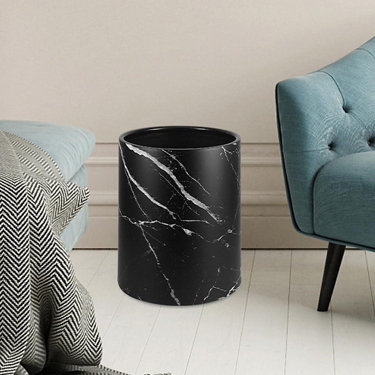 BESTOYARD Marble Trash Can 8L Round Garbage Bin Double Layer Waste Basket Container for Bathrooms Kitchens Home Office Hotel A