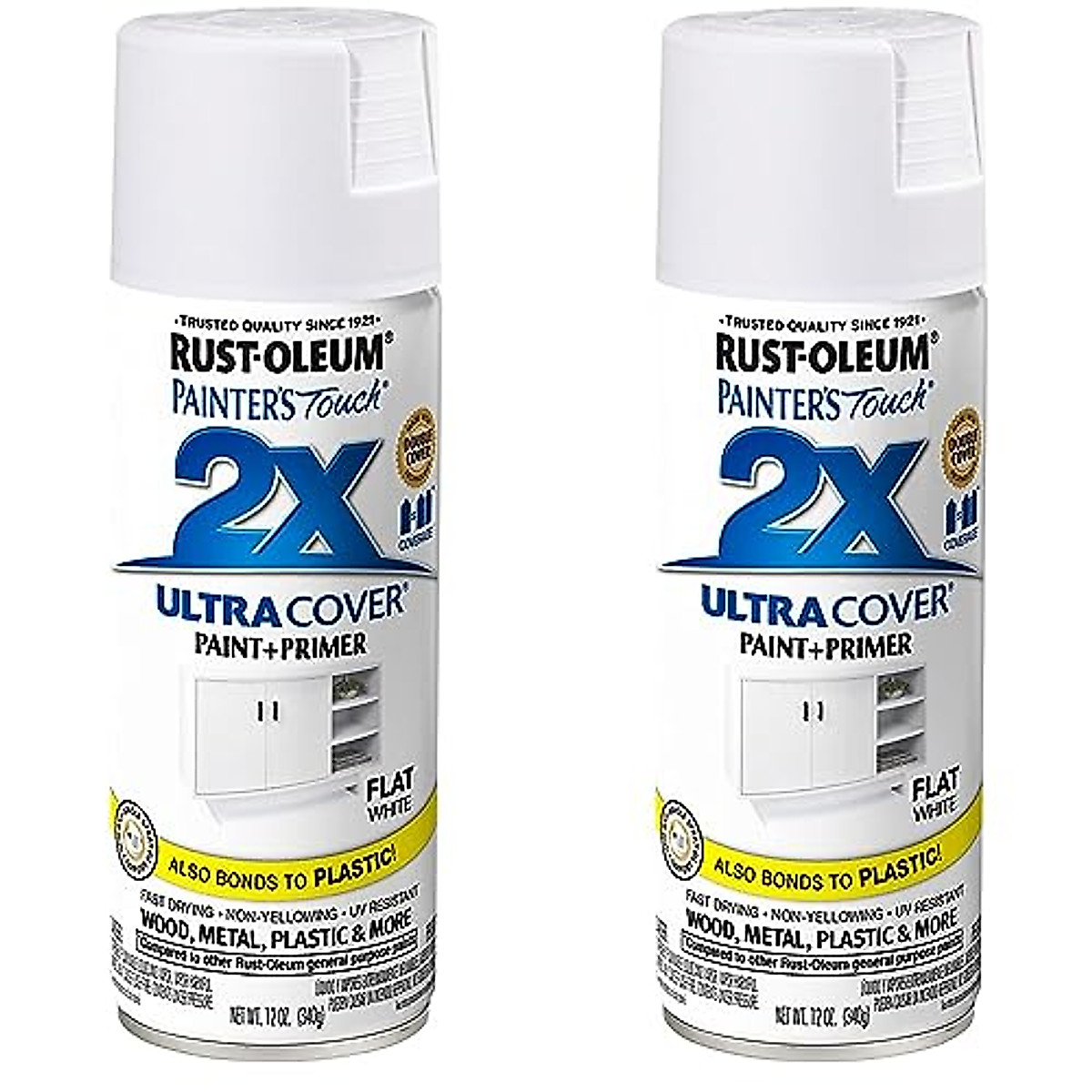 Rust-Oleum 249126 Painter's Touch 2X Ultra Cover Spray Paint, 12 oz, Flat White (Pack of 2)