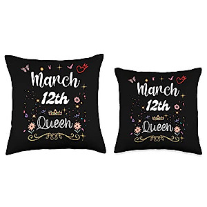 March 12th Queen Born on March 12 Birthday Girl Women Throw Pillow, 18x18, Multicolor
