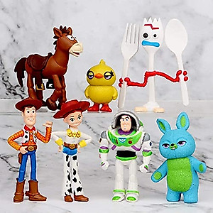Vliuijt Action Figures with Woody, Buzz and Rex – Cute Action Figures Birthday Party Decorations （Pack of 7）