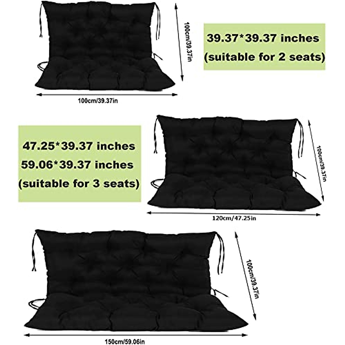 Outdoor Bench Cushions, Garden Swing Seat Cushions with Backrest 2/3 Seater, Replacement Cushion for Outdoor Swing 3 Seat, Outdoor Swing Replacement Cushions (Navy Blue, 39.37 * 39.37 inch)