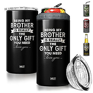 SANDJEST 4-in-1 Design Brother Tumbler & Can Cooler Gift - Being Brother is the Only Gift You Need Cans Coozie - Black Can Holder Christmas Birthday Gifts for Brothers from Sisters, Bros