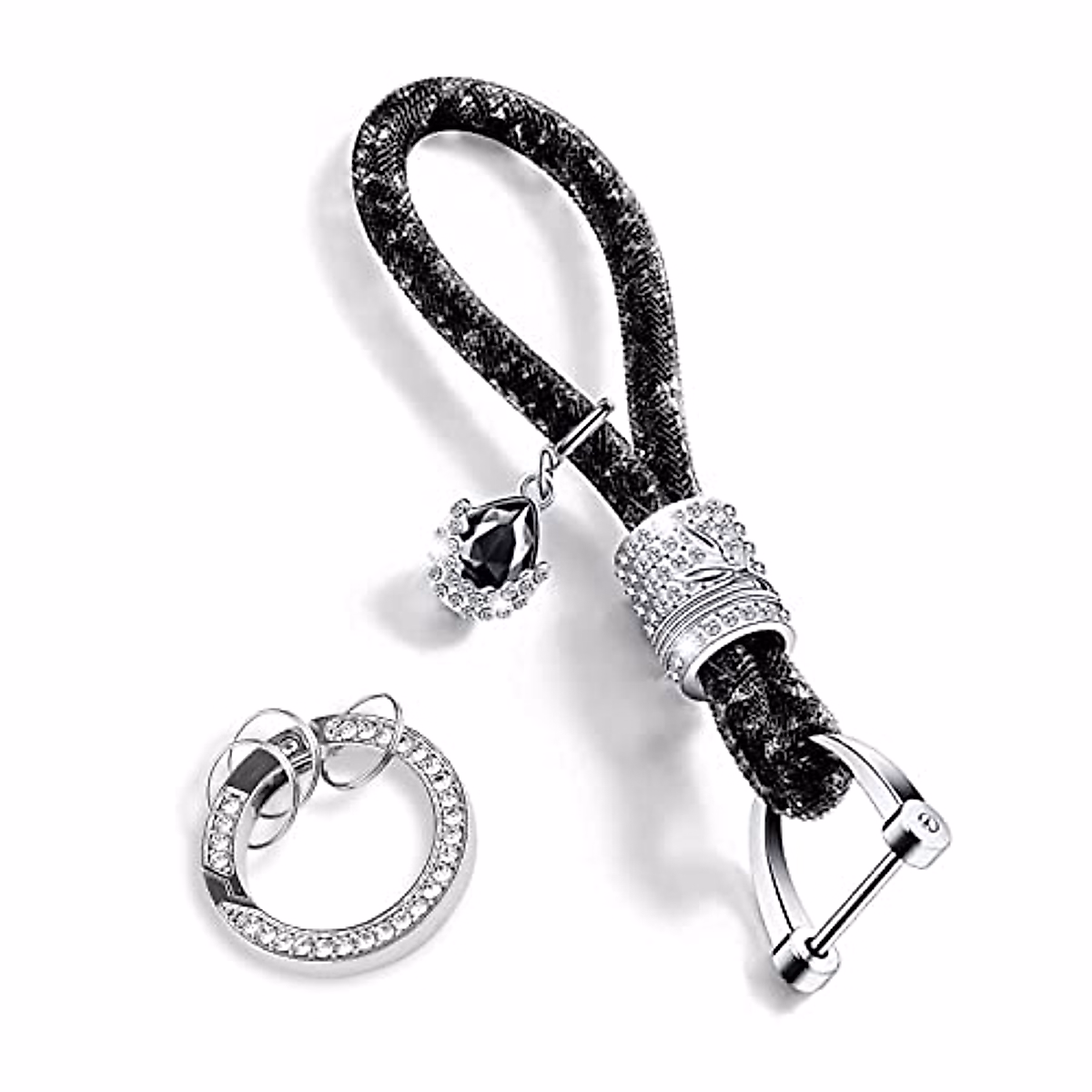 Jawmoy Pack-1 Bling Car Keychain, Rhinestones Keychain Accessories, Metal Crystal Key Chain Ring (Black)