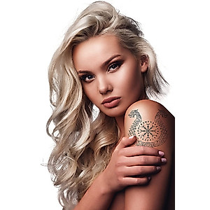 Dopetattoo 6 Sheets Viking Tattoos Temporary Fake Tattoos For Men Adults Aegishjalmur Helm of Awe Helm of Terror Icelandic Magical Staves Temporary Fake Tattoo For Women Neck Chest For Woman