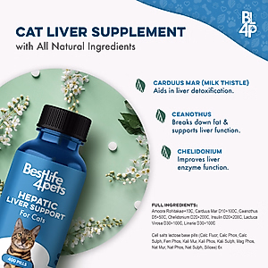 Hepatic Liver Support for Cats - Dissolvable Homeopathic Liver and Digestive Feline Supplement for Liver Detox and Nutrient Absorption - 100% All Natural - Easy to Give, Free of Chemicals or Additives