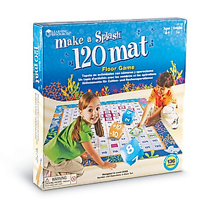 Learning Resources Make a Splash 120 Mat Floor Game, Addition/Subtraction - 136 Pieces, Ages 6+ Math Games for Kids, Educational Games