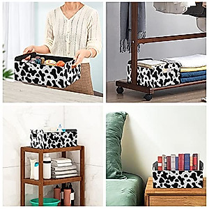 Kigai Black & White Cow Print Storage Bins with Handles Felt Fabric Collapsible Storage Basket Organizer Drawers Storage Boxes for Shelf Closet Bedroom (14x5x10Inch)