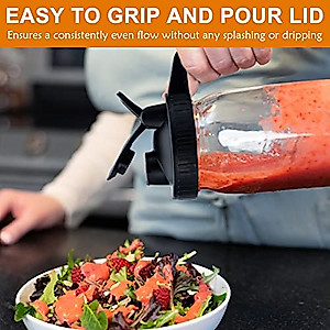 Mason Jar Pour Spout Lid - 32oz Black Glass Pitcher with Lid & Mixing Spoon Food Grade and Safe, 1 Quart Sturdy Wide Mouth Nice for Breastmilk, Drink, Iced Tea, Juice