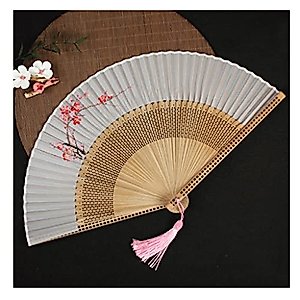 Decorative Folding Fans Hand Held Fans Silk Bamboo Folding Fans Flower Printed Fans Handheld Folded Dance Fans Vintage for Women and Men Gifts Gift Hand Fan Vintage Style (Color : Red Plum)