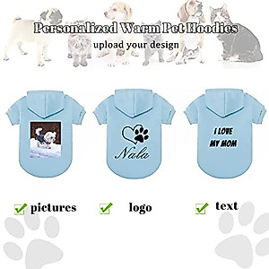 Custom Dog Hoodie Set with Name Photo, Personalized Pet Warm Sweater Hoodies for Small Medium Dogs & Cat Puppy