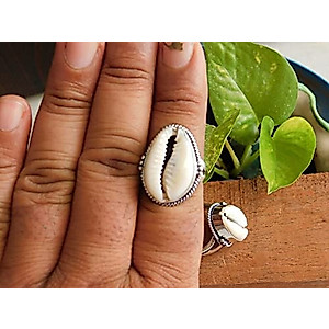 Natural Cowrie shell ring, Beach Shell Ring Shell Ring For Women, Summer Ring gypsy ethnic boho style shell handmade jewelry, codi ring for friend, (6)