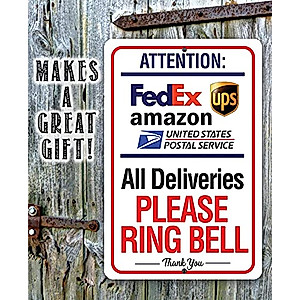 Delivery Sign for Package and Box Deliveries - Please Ring Bell Instructions - Directional Deliveries Metal Sign for Home Office, Porch Entryway Gate, 8x12 Aluminum Safe Use Indoors or Outdoors