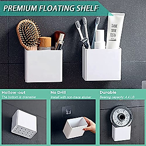 CINPIUK Floating Shelves Plastic Adhesive Wall Mounted Organizer Bins Makeup Storage Hanging Shelf Space Saving Holders for Bathroom, Shower, Kithcen, Office, 4pcs