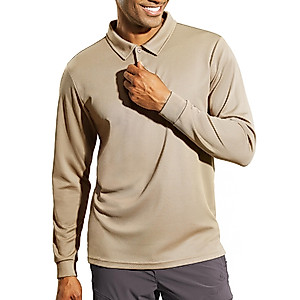 Haimont Mens Polo Shirts Golf Long Sleeve Lightweight Polyester Collared Tshirt Moisture Wicking Regular Fit, Khaki, XL
