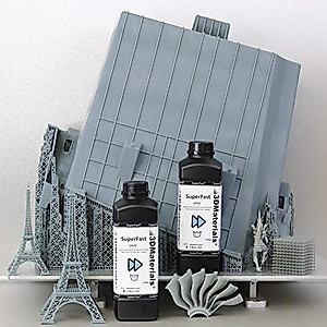 SuperFast White Water Washable Resin, 0.7 Sec (Mono 50um), 3.0 Sec (LCD 50um), Made in Korea by 3DMaterials (Grey, 1000g)