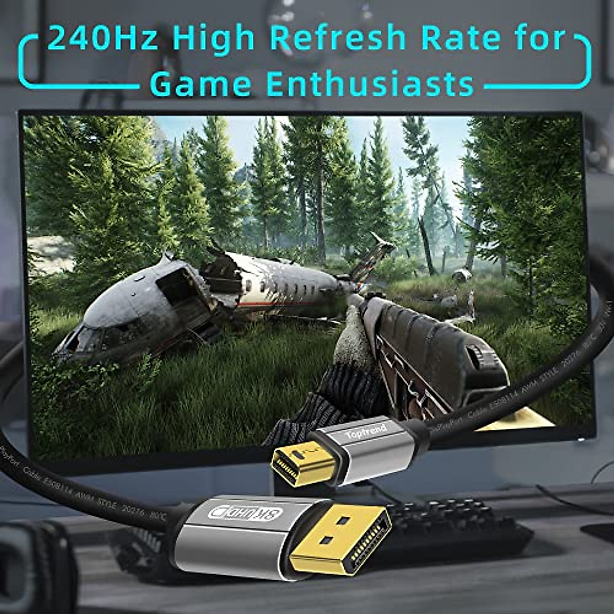 Toptrend Mini Displayport Cable 12ft, 8K DP [Display Port] Cable 1.4 Supports to 8K 60Hz,4K 144Hz,1080p 240Hz,HBR3,32.4Gbps,HDR,HDCP 2.2,G-sync and Freesync on The Gaming Monitor,HDTV,Laptop,etc