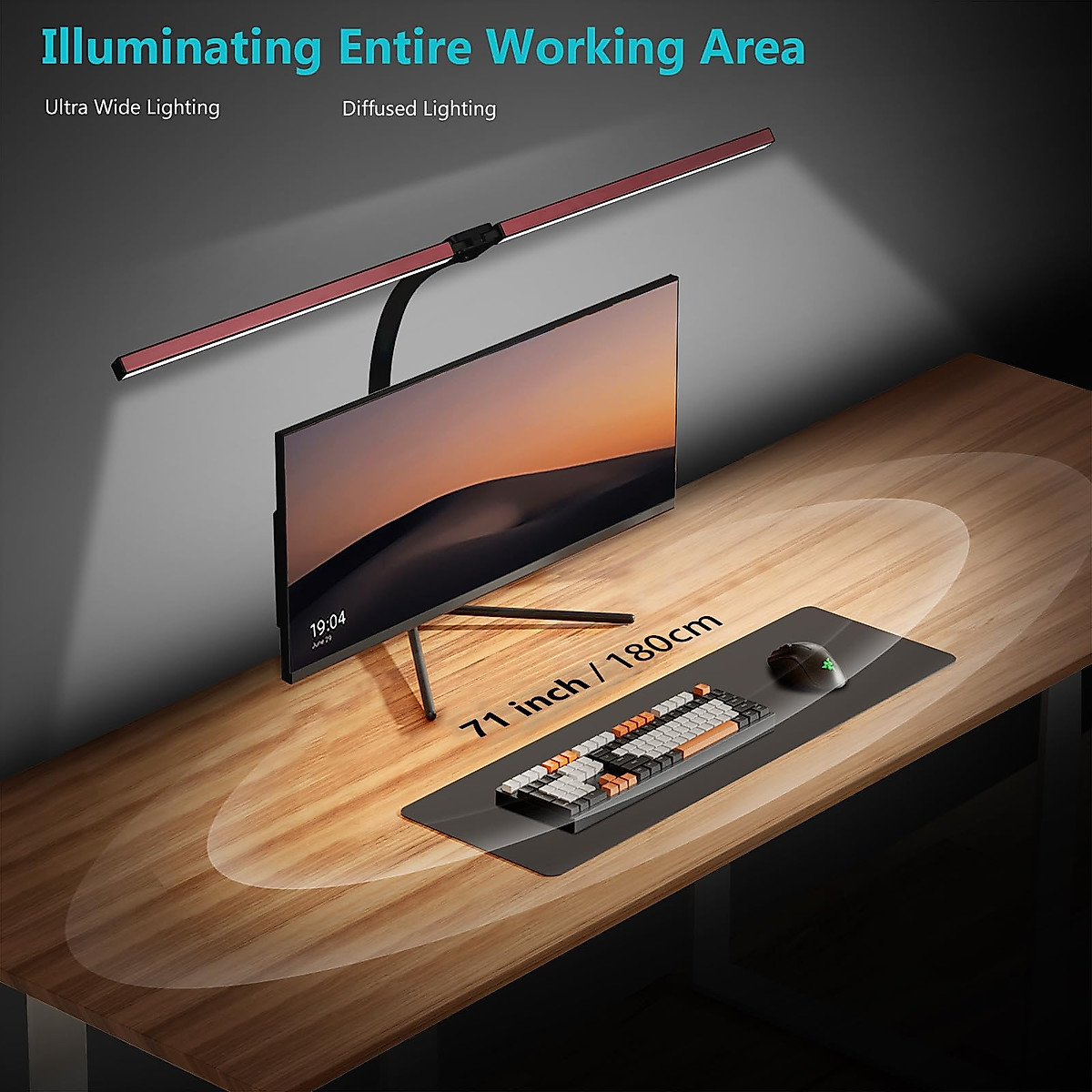 DUKTIG LED Desk Lamp for Women, Double Head Architect Desk Lamp, Bright Desk Lamps with Clamp, 5 Color Modes and Dimmable Tall Desk Lamps for Home Office, Studio (24W, Crimsonb Red)