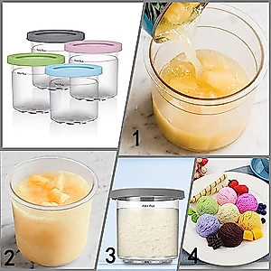 BinTiao 4 Pack Ice Cream Pints Containers Replacement for Ninja Creami Pints, 16oz Cups Compatible with NC301 NC300 NC299AMZ Series Ice Cream Maker, BPA-Free & Dishwasher Safe, Pink/Mint/Grey/Blue