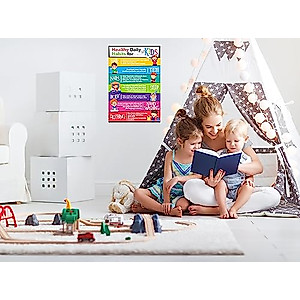 FaCraft Healthy Daily Habits Poster for Kids Toddlers 7 Health Chart Painting Posters for Preschool Kindergarten Elementary School Classroom Nurse Office Home Living Room Bedroom Wall Decor