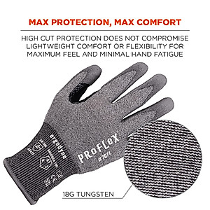 Ergodyne ProFlex 7071 Cut Resistant Work Gloves, ANSI A7, PU Coated Palms for Flexible No Slip Grip, Reinforced Thumb Saddle, 18g HPPE and Tungsten, Gray, Large