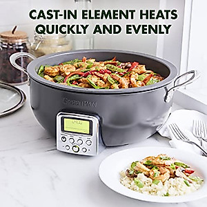 GreenPan Elite Essential Smart Electric 6QT Skillet Pot, Presets to Sear Saute Stir-Fry and Cook Rice, Healthy Ceramic Nonstick and Dishwasher Safe Parts, Easy-to-use LED Display, Graphite