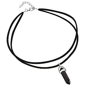 Kercisbeauty Black Wrap Velvet Choker with Black Gemstones Healing Stones Women Everyday Boho Necklace Gift Her Jewelry Hippie Crystal