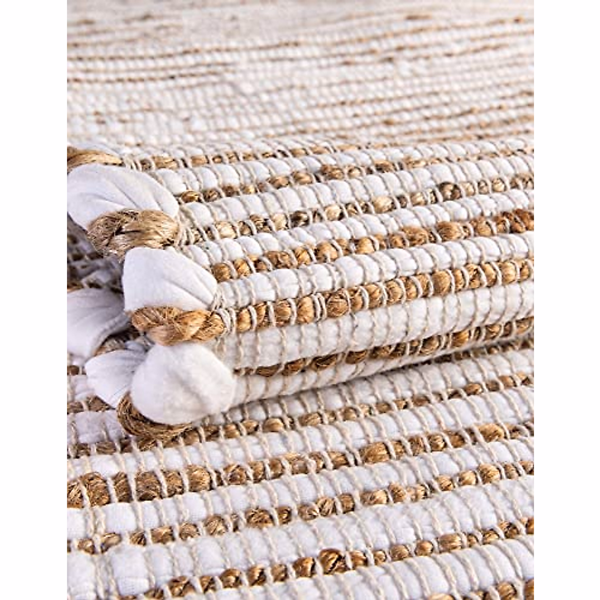 Unique Loom Chindi Jute Collection Area Rug (10' x 14' 1" Rectangle, Natural/ Ivory)