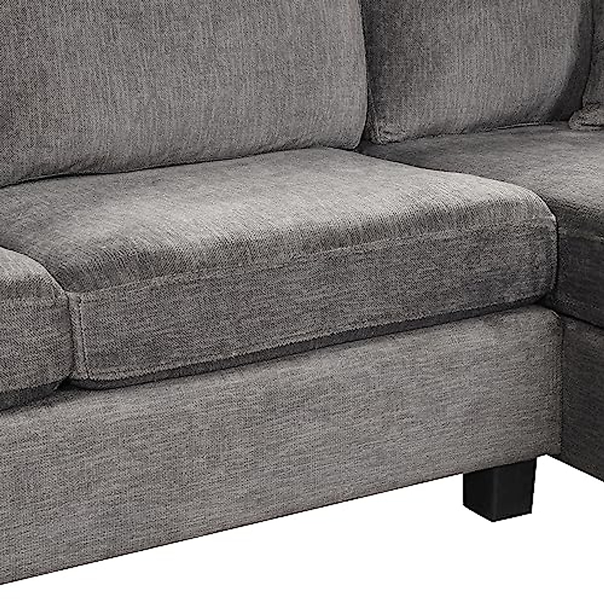 Elegant Sectional Sofa Couch with Movable Ottoman and Right Side Chaise Lounge ,U-Shaped Corner Velvet Upholstered Sectional & Couch W/ 3 Pillows for Home Office Apartment Living Room Furniture Sets