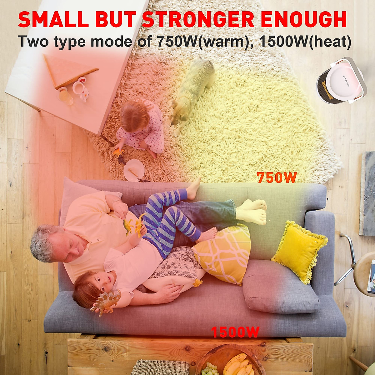 Electric Space Heater, 70° Oscillating with 1500W/750W PTC Fast Heating Portable Heater Fan, Safe and Quiet Small Room Heater with Tip-Over and Overheat Protection for Office Bathroom Desk Indoor Use