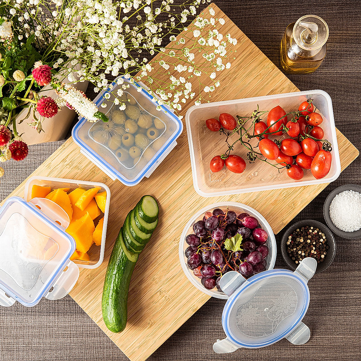 Moss & Stone Air Tight 16 Piece Plastic Food Storage Containers with Lids, Safe Lunch Box Set For DIshwasher and Microwave, Leak Proof Storage Containers For Food- BPA Free