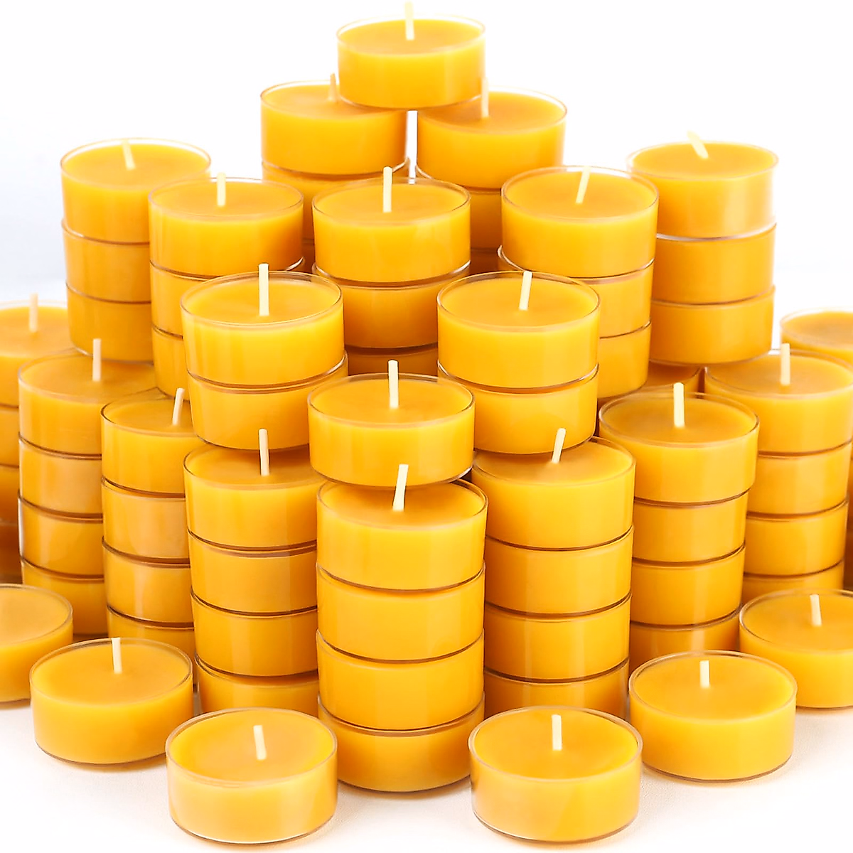 48 Packs Beeswax Tealight Candles, 100% Pure Beeswax Candles | 4-Hour Extended Burn Time | Natural Beeswax Tea Lights Candles in Clear Cup, Perfect for Home Deco,Air Purification,Fragrance